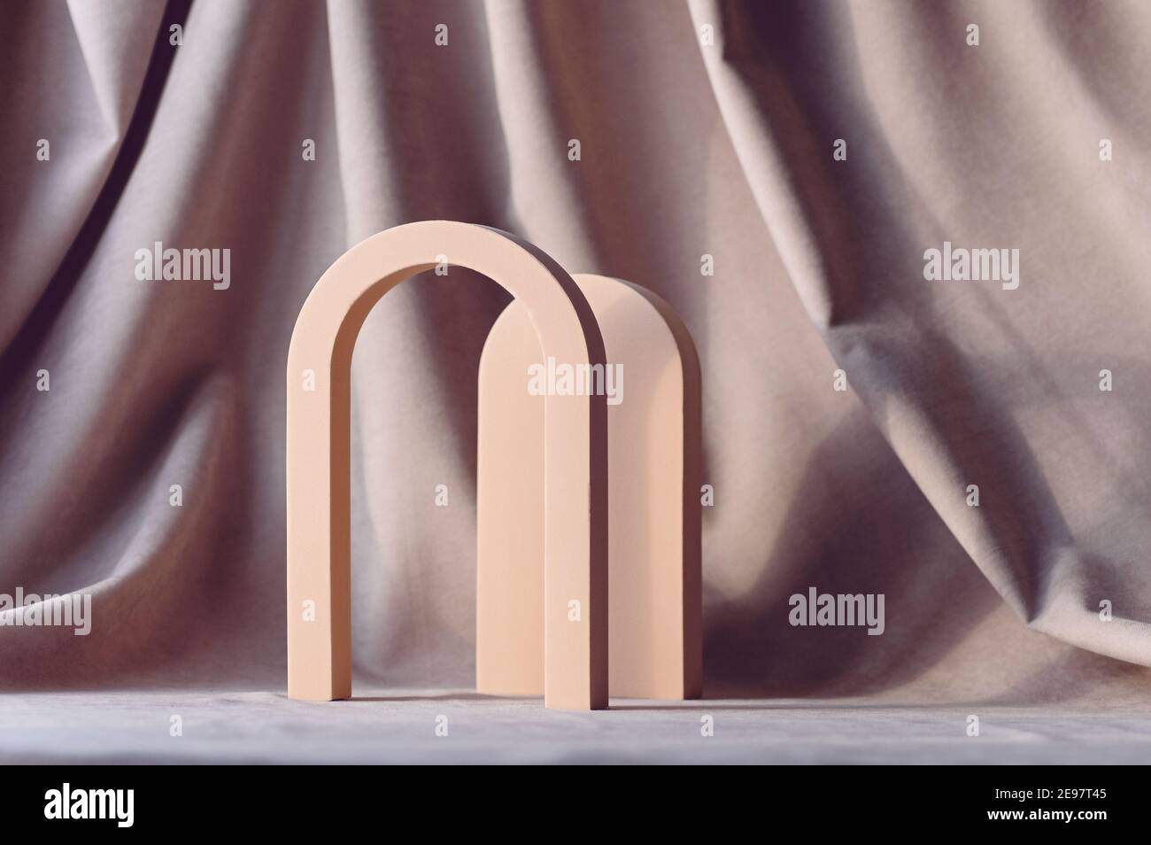 Abstract monochromatic composition with geometric figures against beige ...