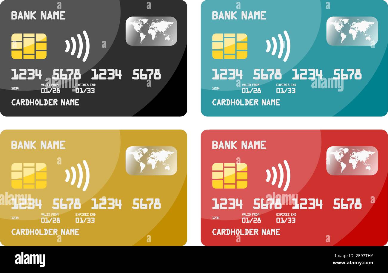 Collection realistic detailed contactless credit cards set isolated on ...