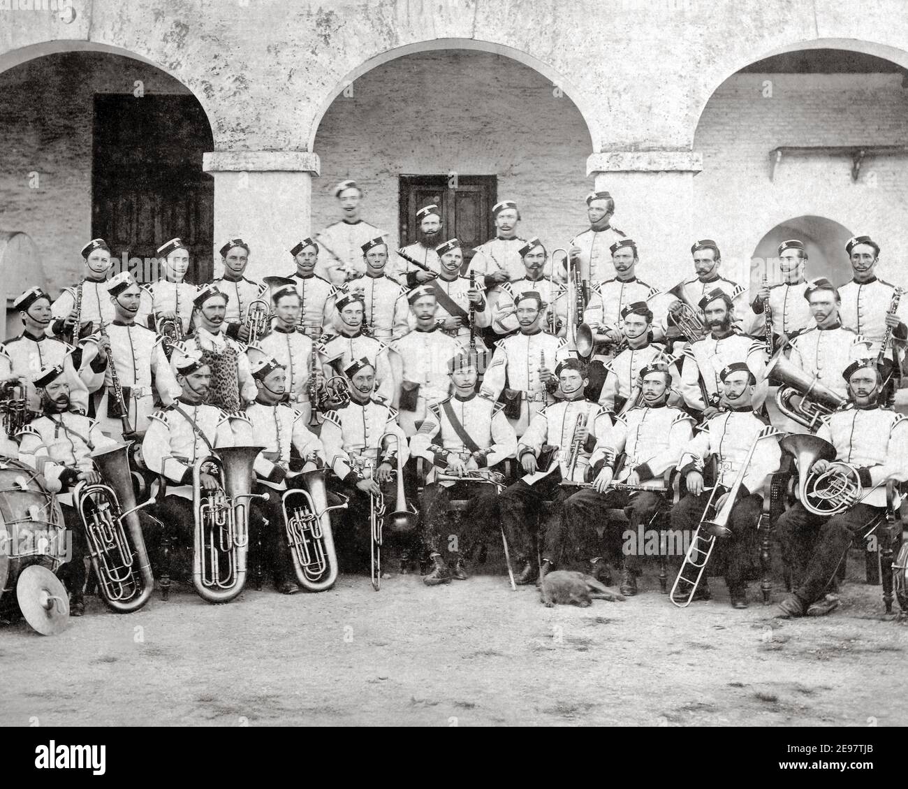 Late 19th century photograph - band of the 77th Regiment, British army ...