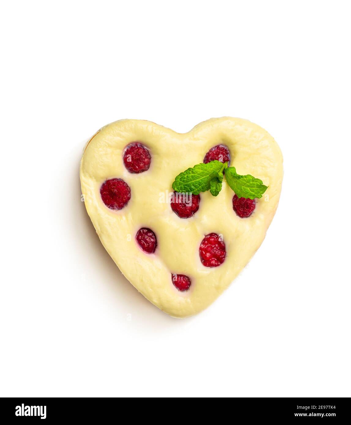 Heart shaped cheesecake with raspberry isolated on white background Top ...
