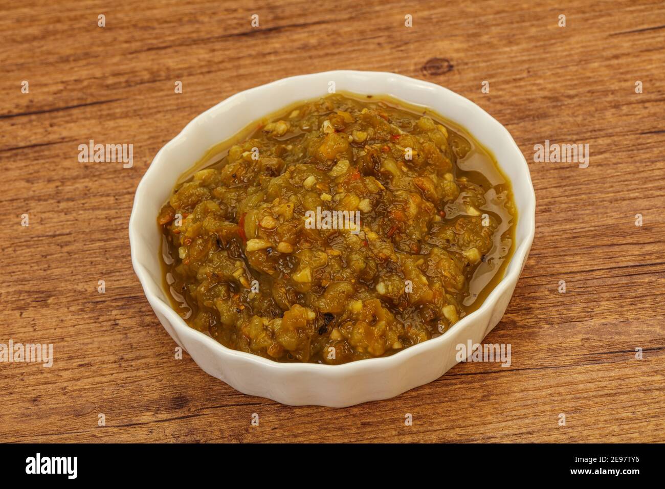 Green spicy sauce with pepper in the bowl Stock Photo - Alamy