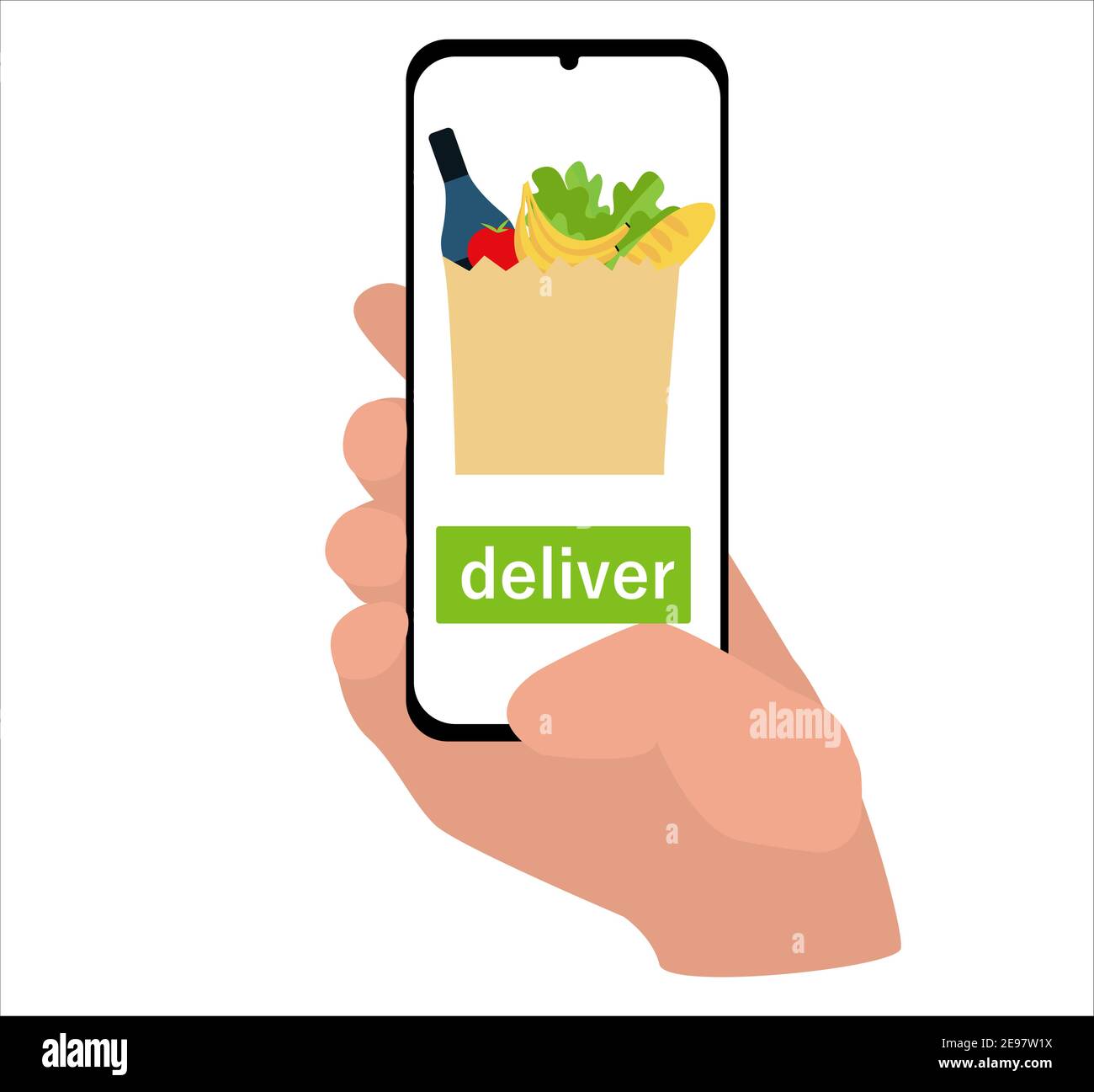 hand holds a smartphone and orders food in the application. secure ...