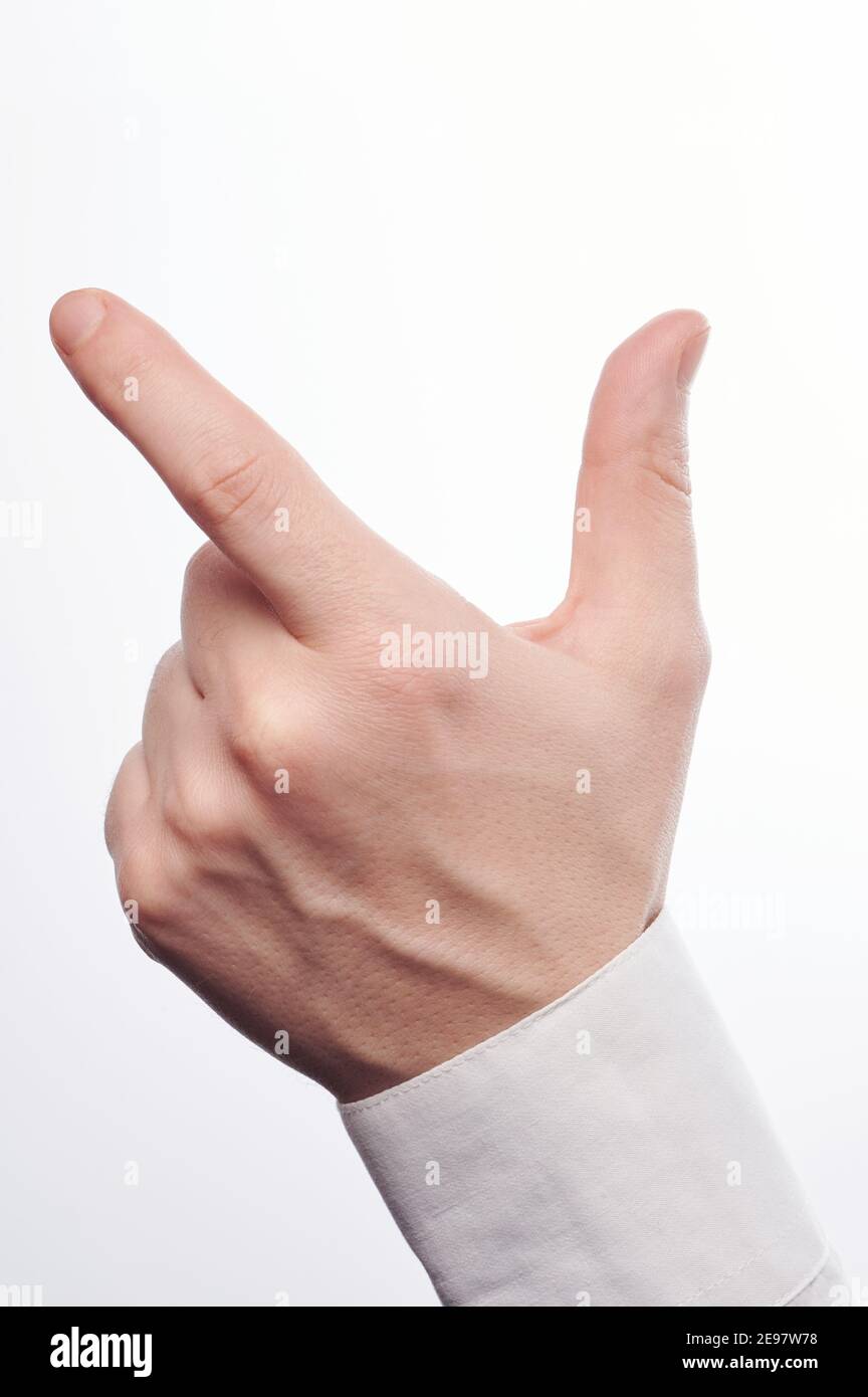 Making zoom guest with hand isolated close up view Stock Photo - Alamy