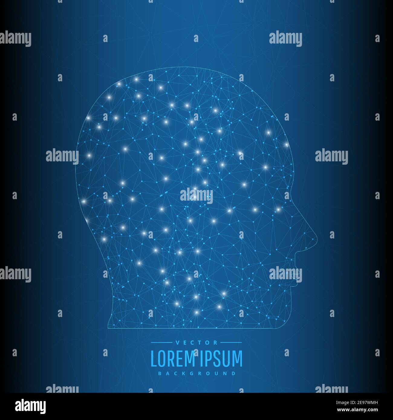 Abstract blue technology background.Digital polygonal human head.Vector ...