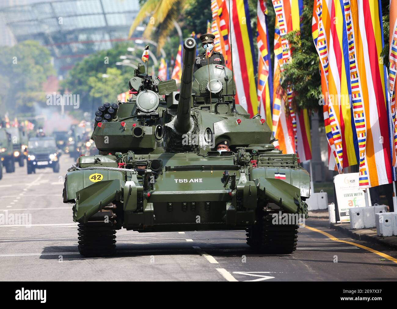 Colombo, Sri Lanka. 3rd Feb, 2021. Sri Lankan Army soldiers on tanks ...