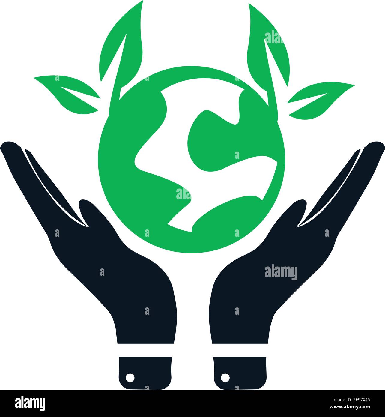 Green world logo, Safe world on hand icon vector Stock Vector Image ...