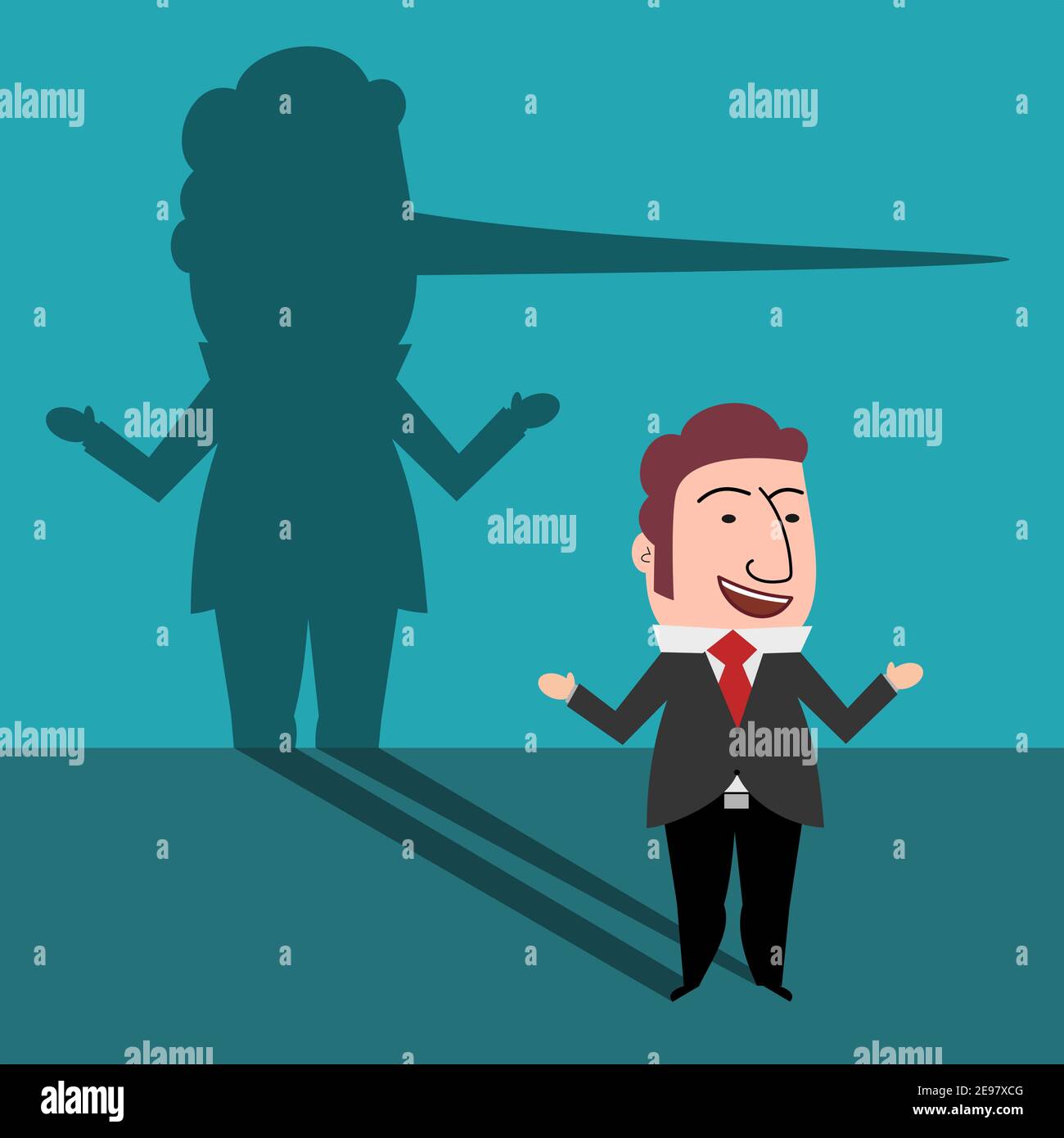 Businessman character chatting in front of the wall with shadow of his ...