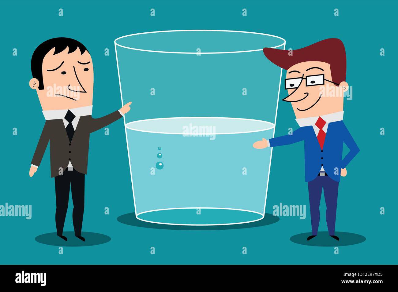 Optimism versus pessimism concept. Cartoon characters businessmen ...