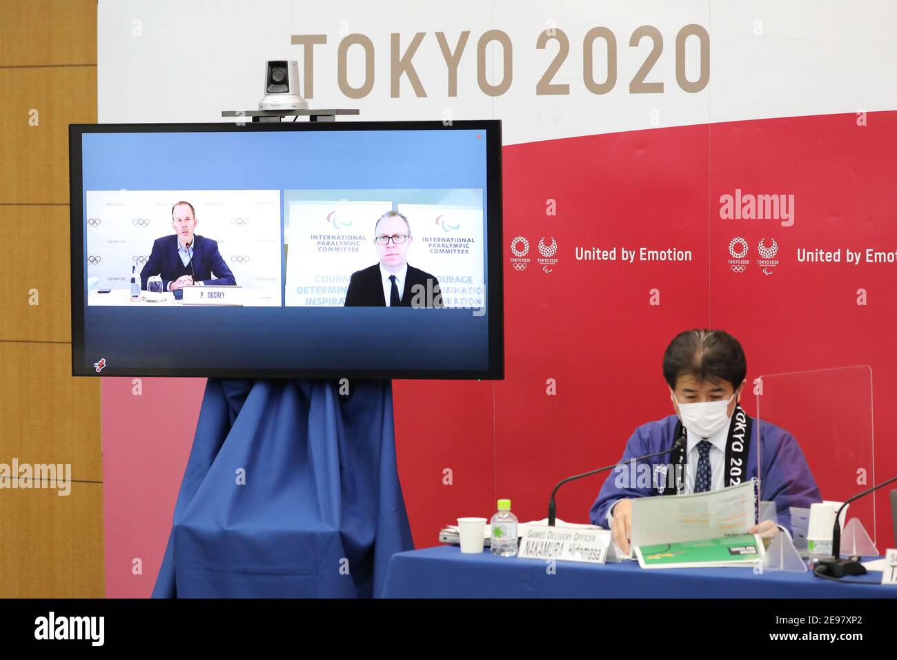 Tokyo, Japan. 03rd Feb, 2021. Pierre Ducrey (on left screen), Olympic ...