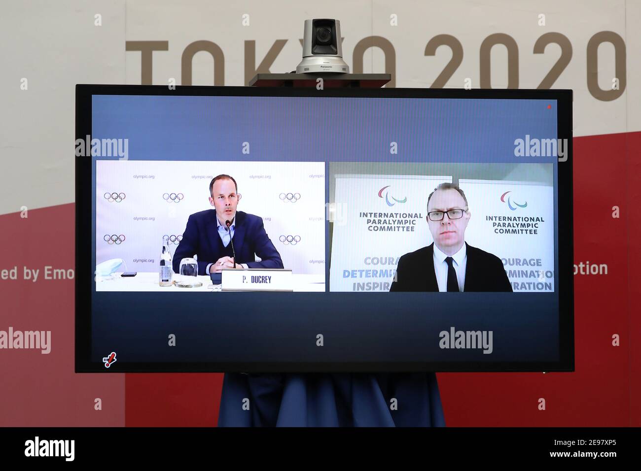 Tokyo, Japan. 03rd Feb, 2021. Pierre Ducrey (on left screen), Olympic ...
