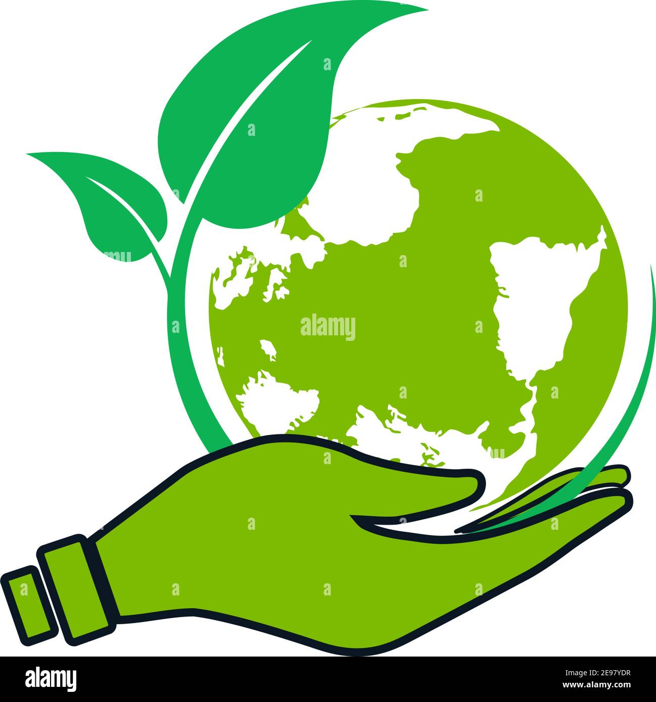 Green world logo, Safe world on hand icon vector Stock Vector Image ...