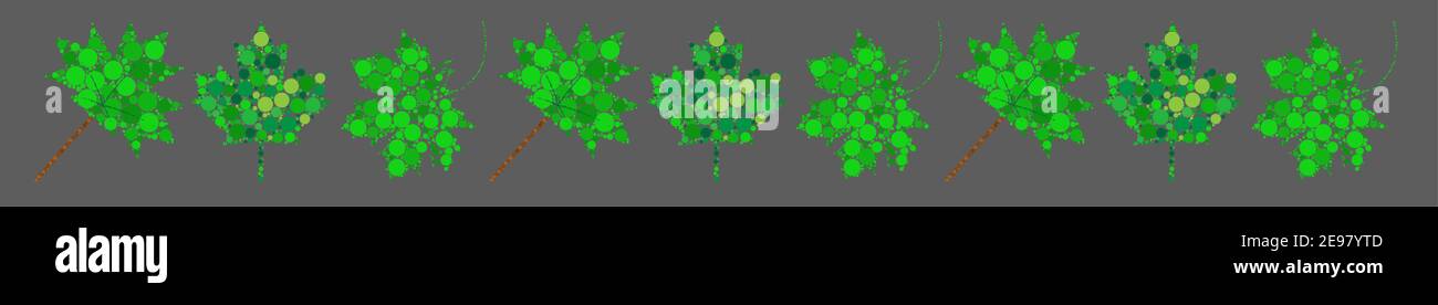 Abstract green maple leaves divider. Spring foliage made with dots ...