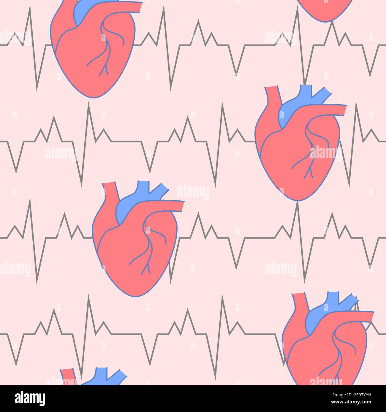 Cardiology seamless pattern with heart symbol in line style. Medical ...