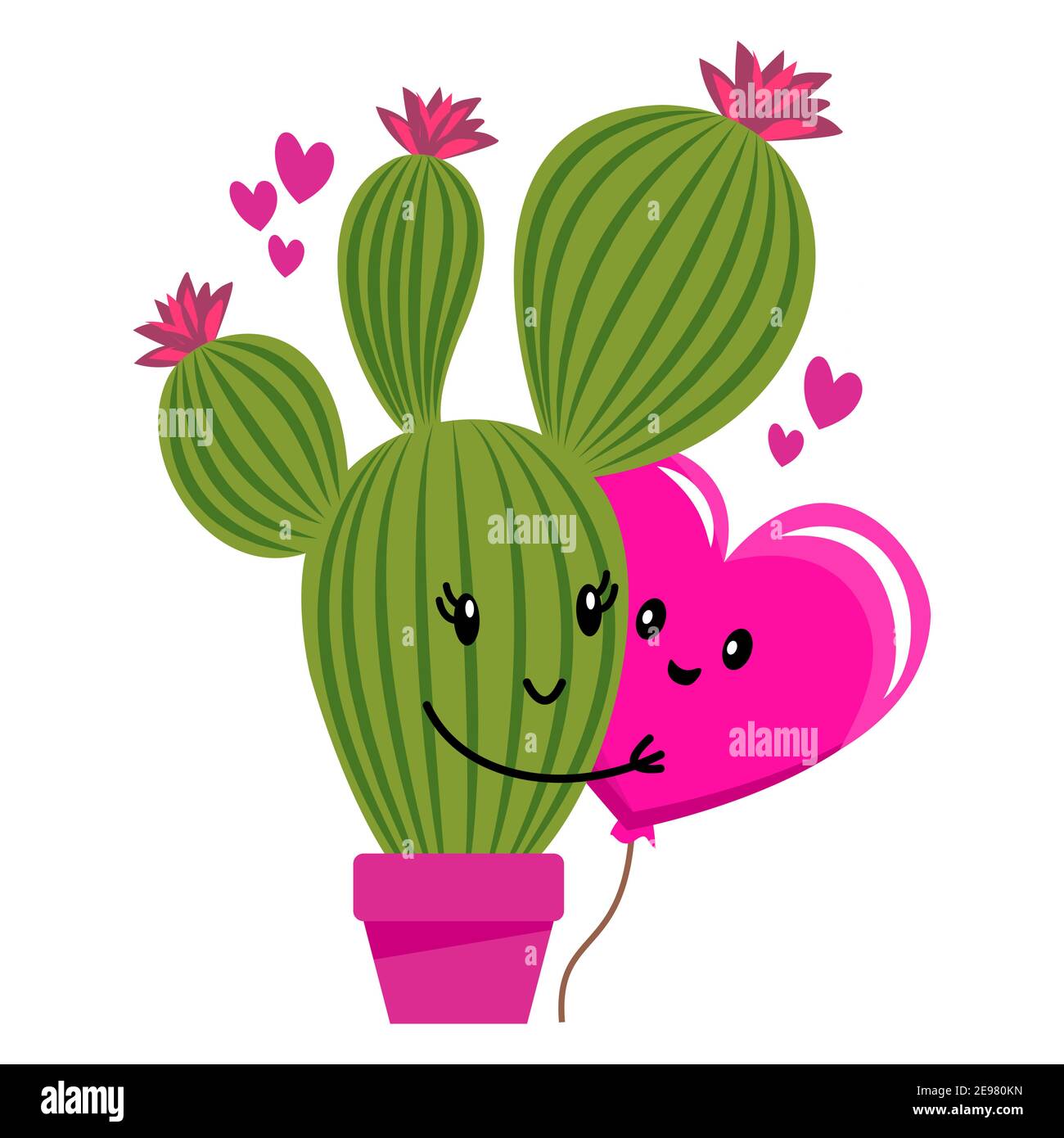 Valentine Catus hugs a heart shape balloon - Cute hand drawn couple ...