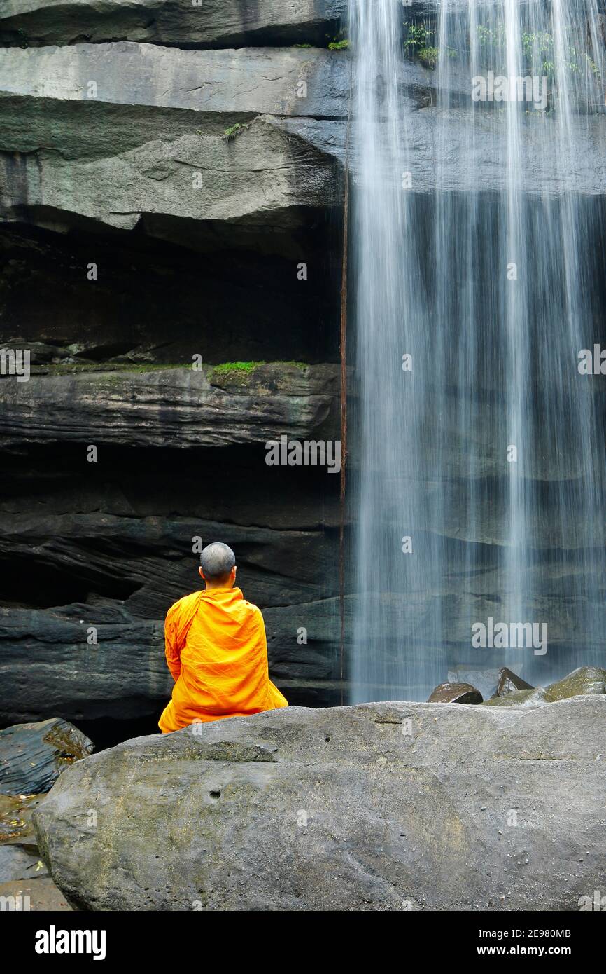 Meditation Monk On Waterfall