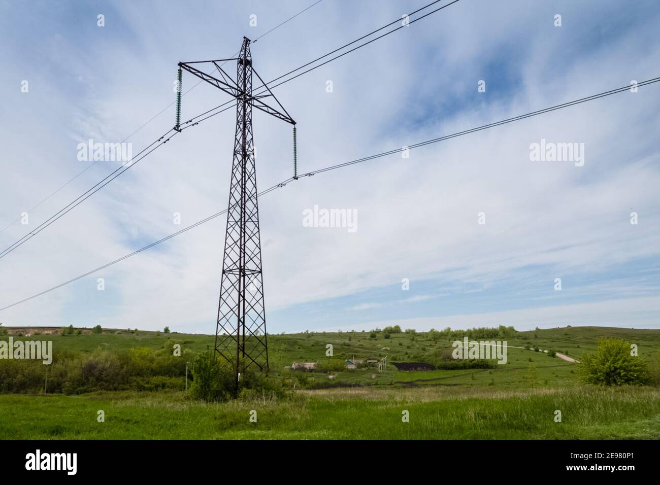 Power line supports. Electricity transmission and posts Stock Photo - Alamy