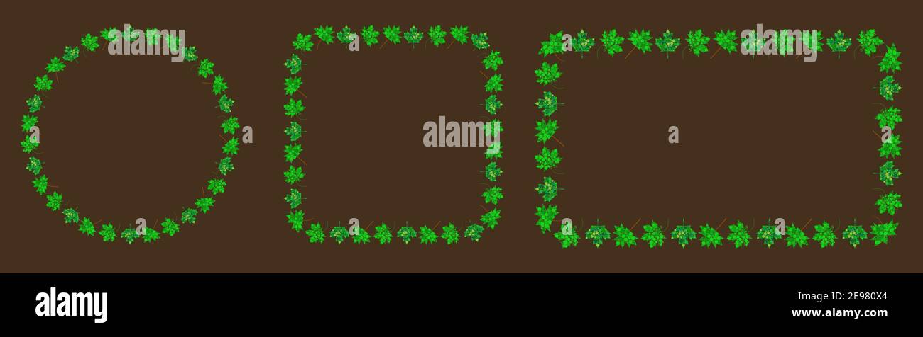 Maple leaf frame set. Green abstract border. Spring leaves made by ...
