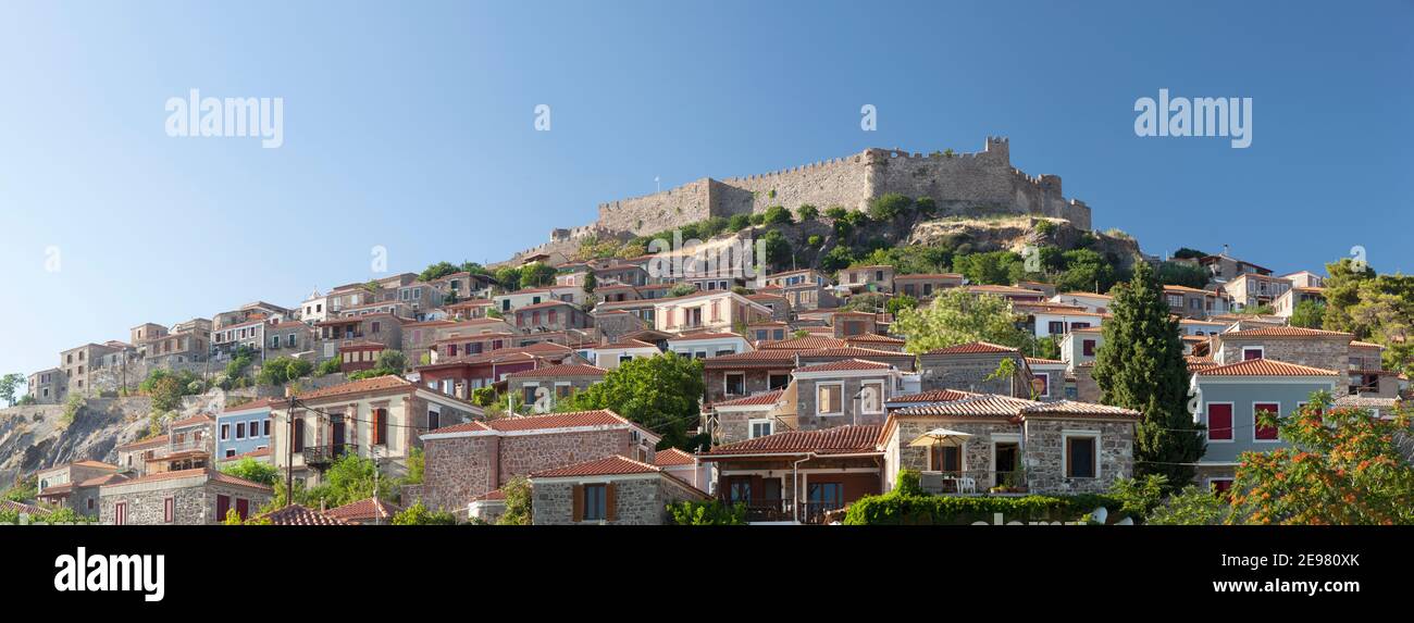 Molyvos town, panoramic view of the most picturesque traditional ...
