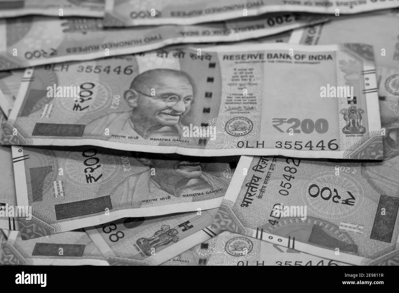 Monochrome Image of Indian currency Note. Two Hundred Note Stock Photo ...