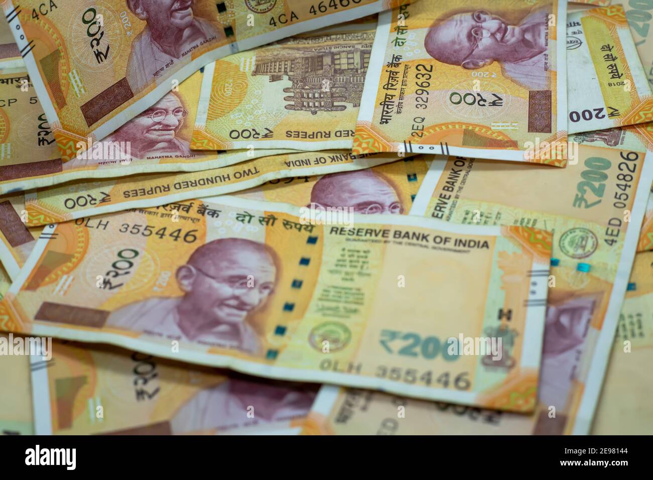 Indian money and banknotes, 200 rupees. Backgrounds of paper Indian ...