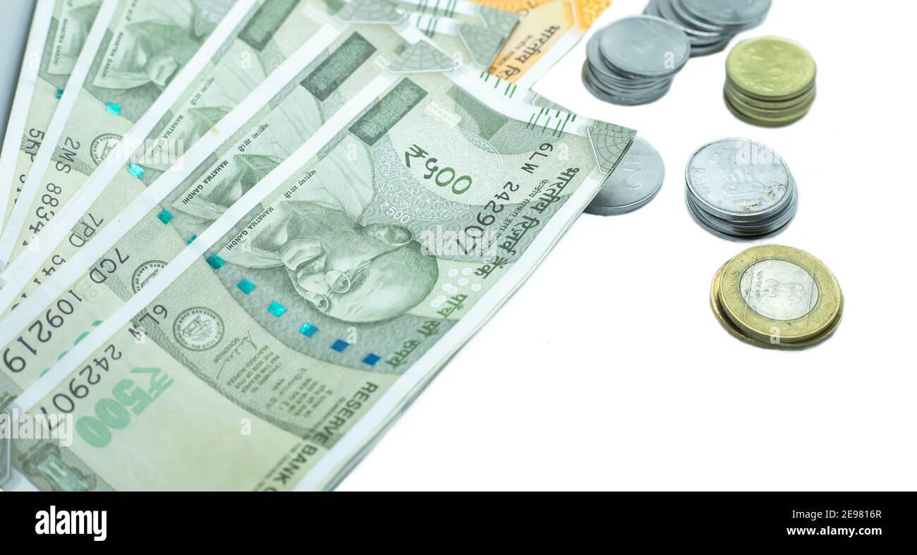 Indian Currency Rupee Notes and Coin Stock Photo - Alamy