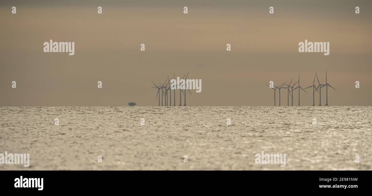 Wind farm in the Solway estuary, taken from Southerness, Dumfries and ...