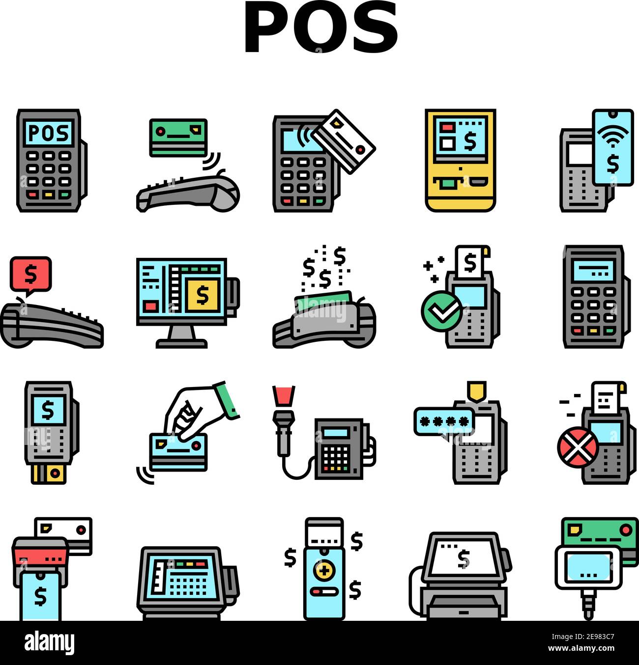 Pos Terminal Device Collection Icons Set Vector Stock Vector Image And Art Alamy