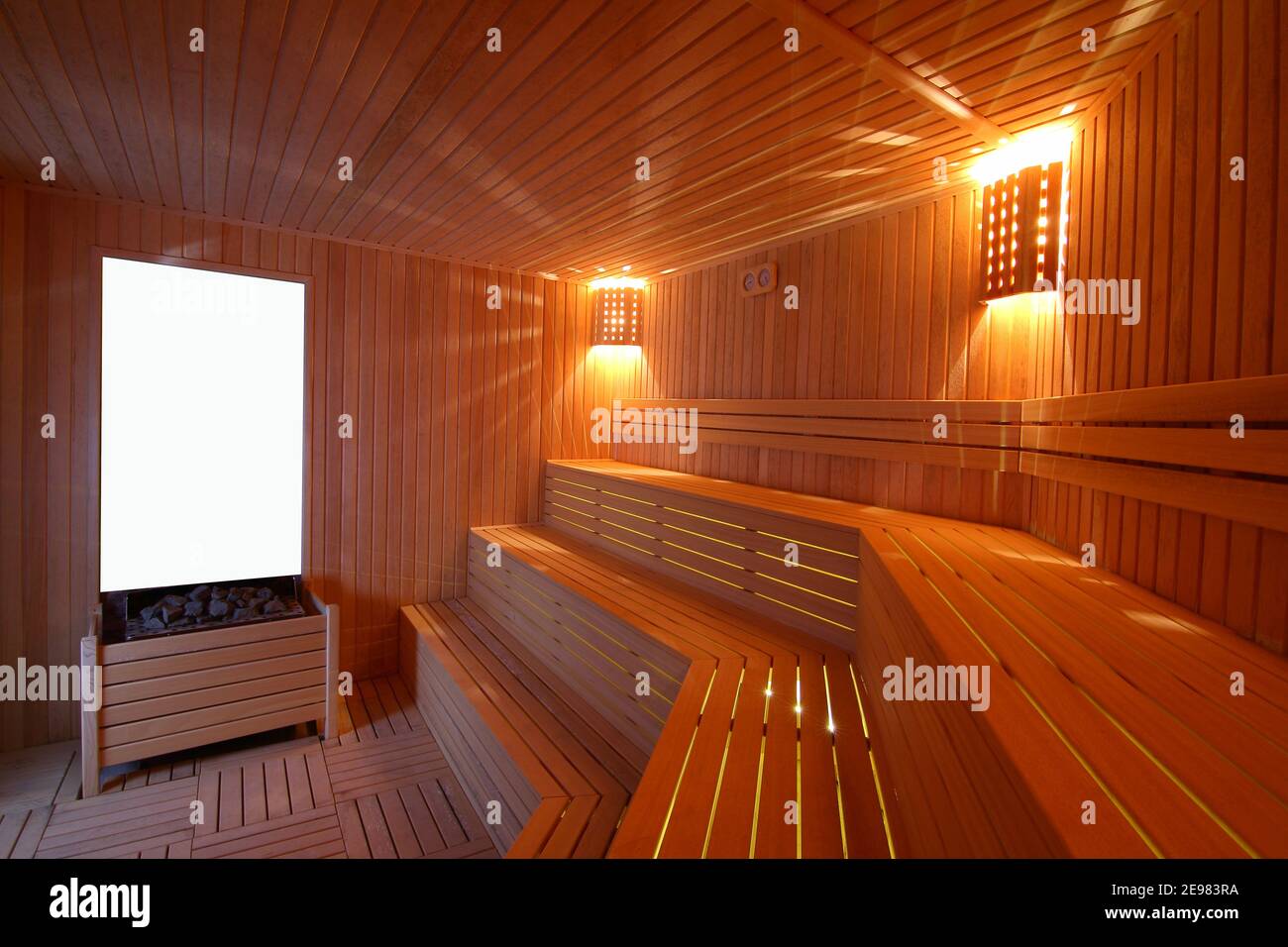 Mock up poster in the Sauna. White template with copy space Stock Photo ...