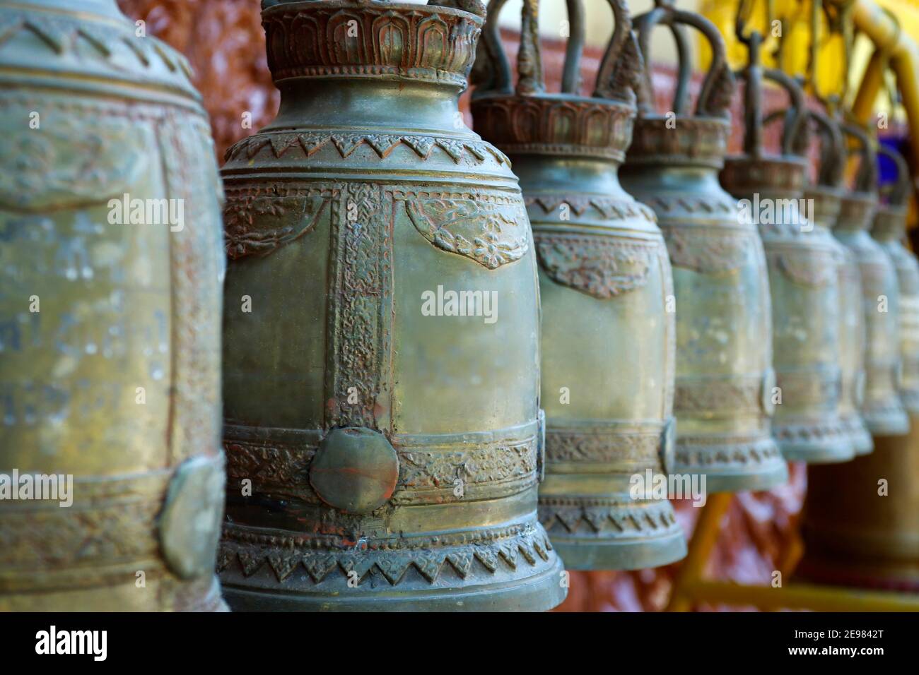 Bell in buddhist temple used for ceremonies Stock Photo - Alamy