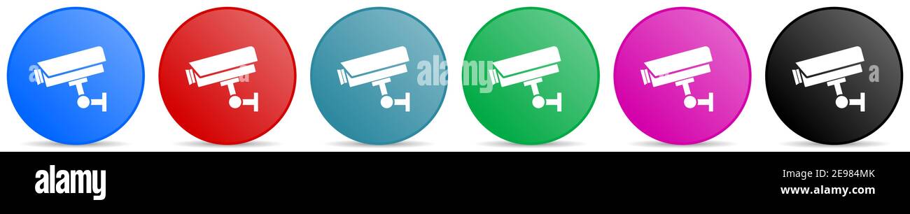 Cctv camera vector icons, set of circle gradient buttons in 6 colors ...