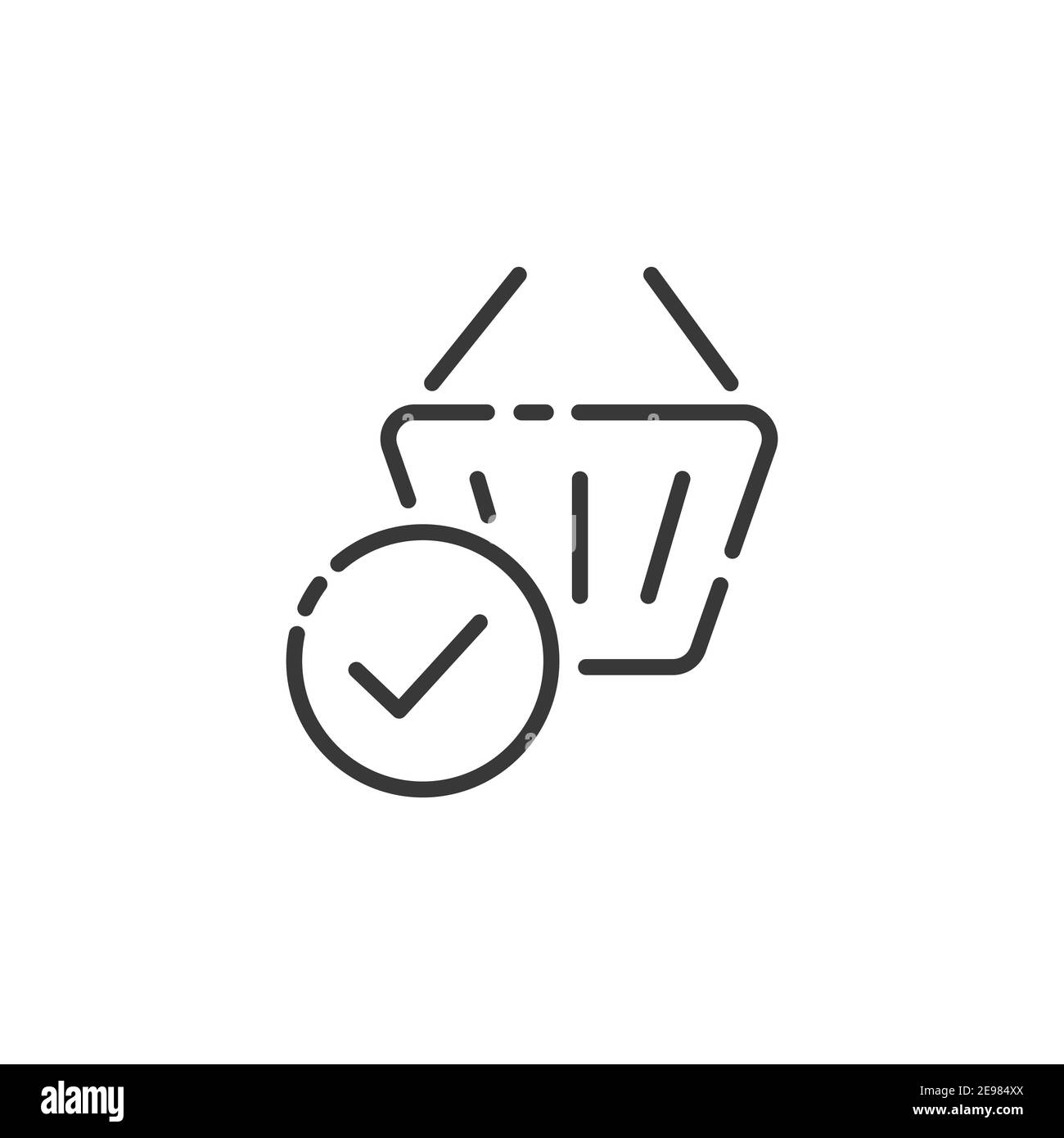 Shopping basket thin line icon. Check mark. Isolated outline commerce ...