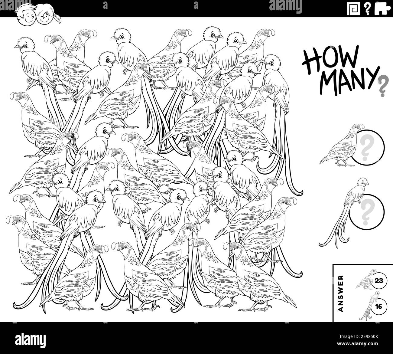 Black and white illustration of educational counting game for children ...