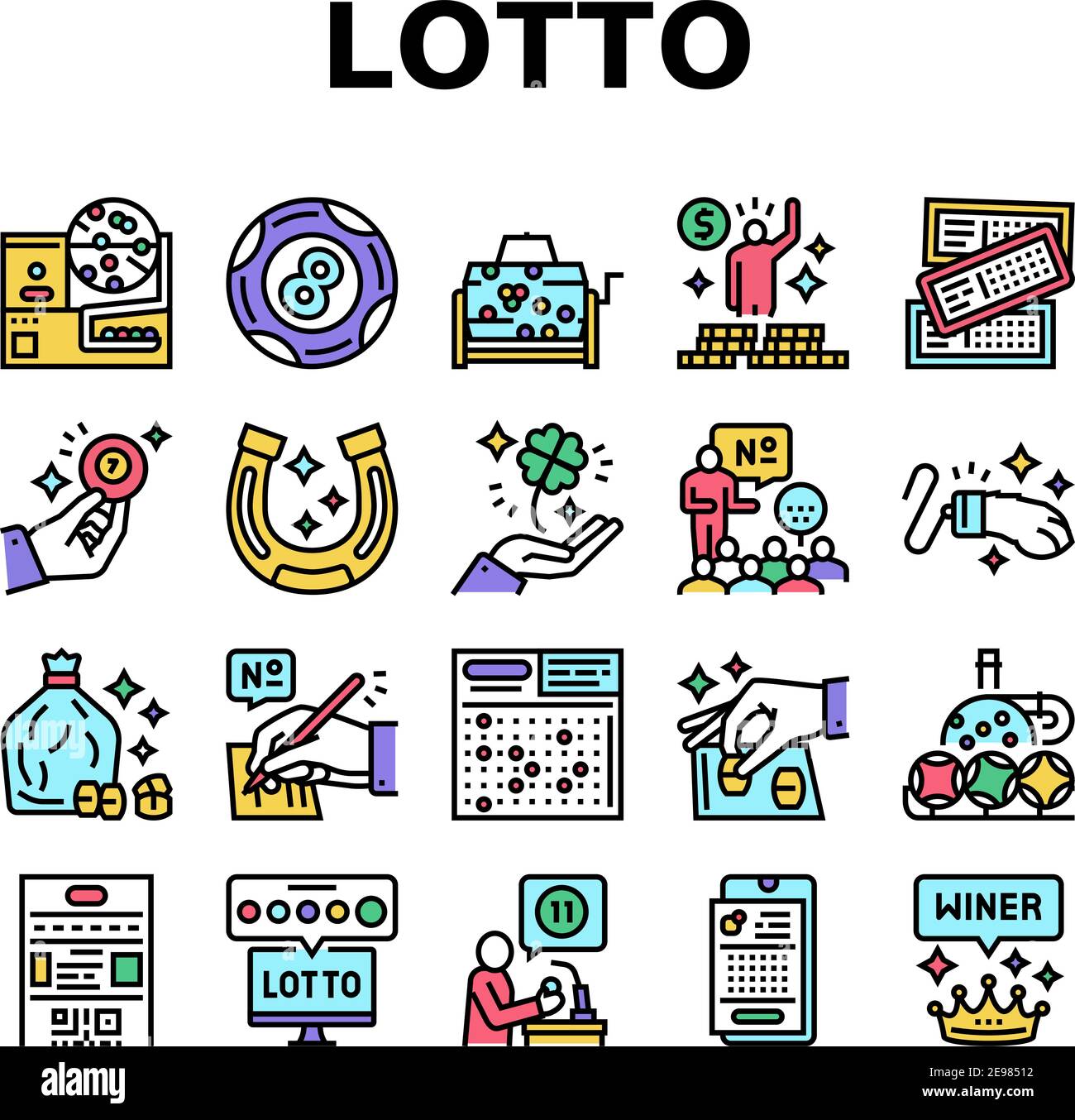 Lotto Gamble Game Collection Icons Set Vector Stock Vector Image & Art ...