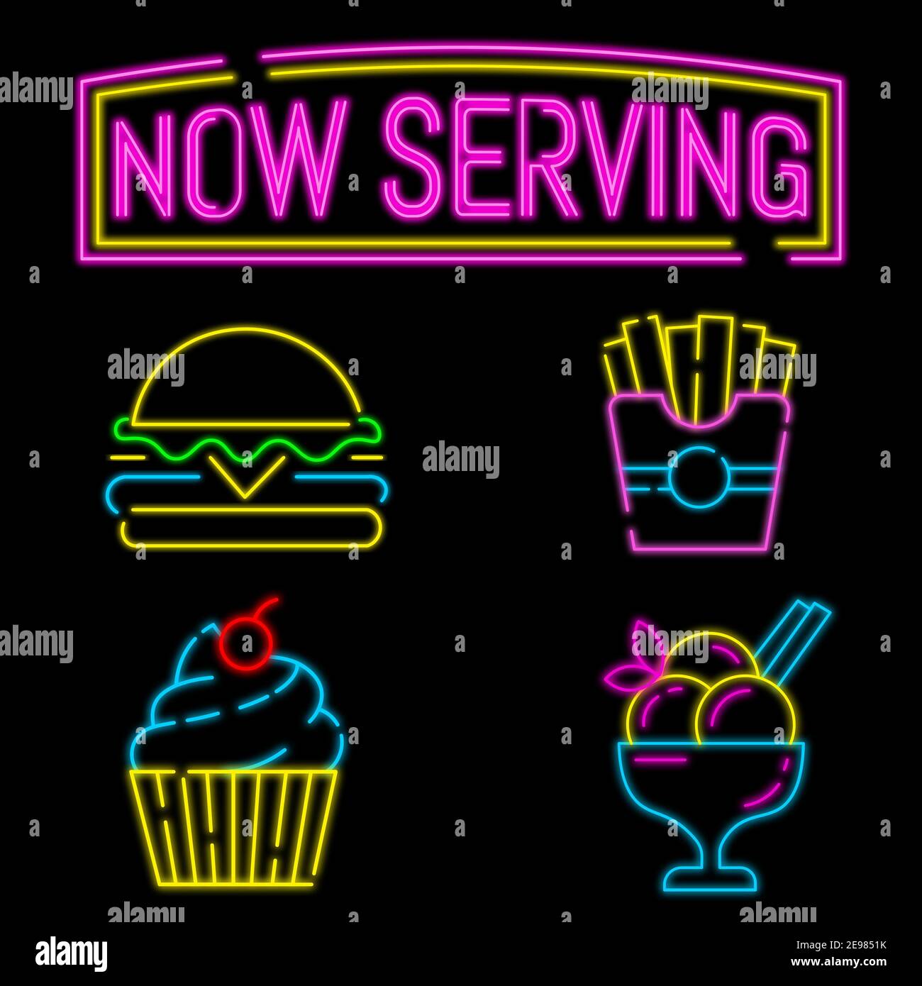 Neon Signs Now Serving Dinner