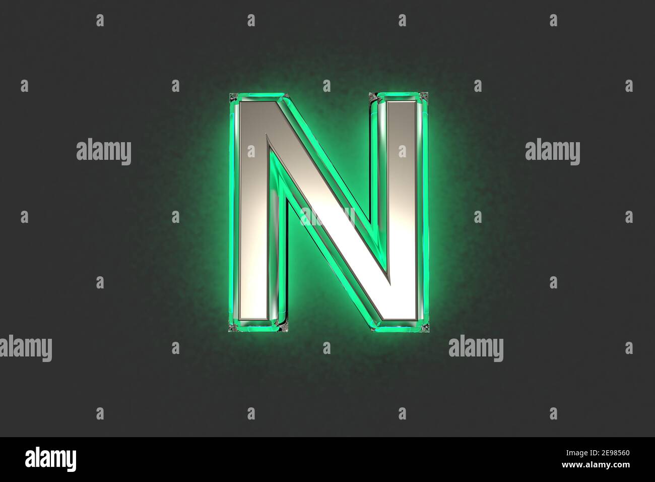 Silver brassy with emerald outline and green backlight alphabet ...