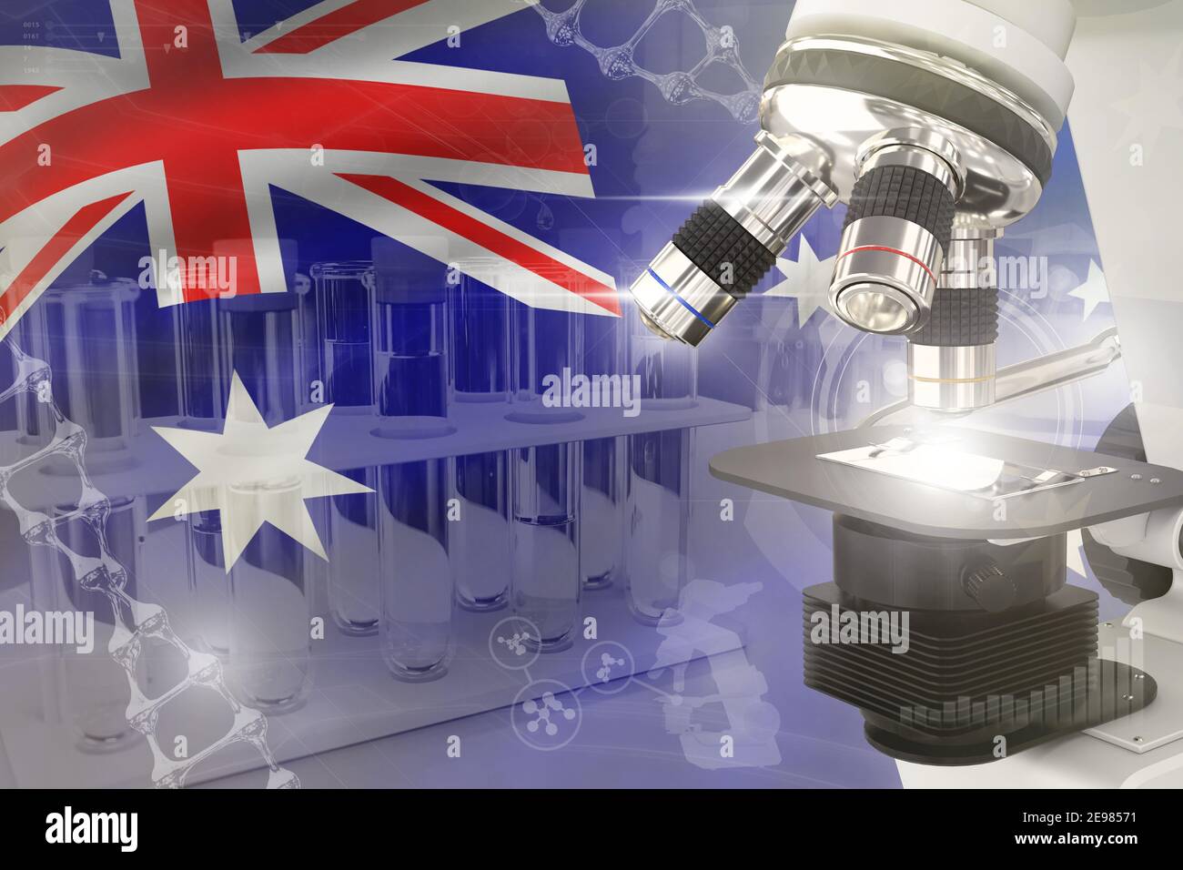 Australia science development digital background - microscope on flag ...