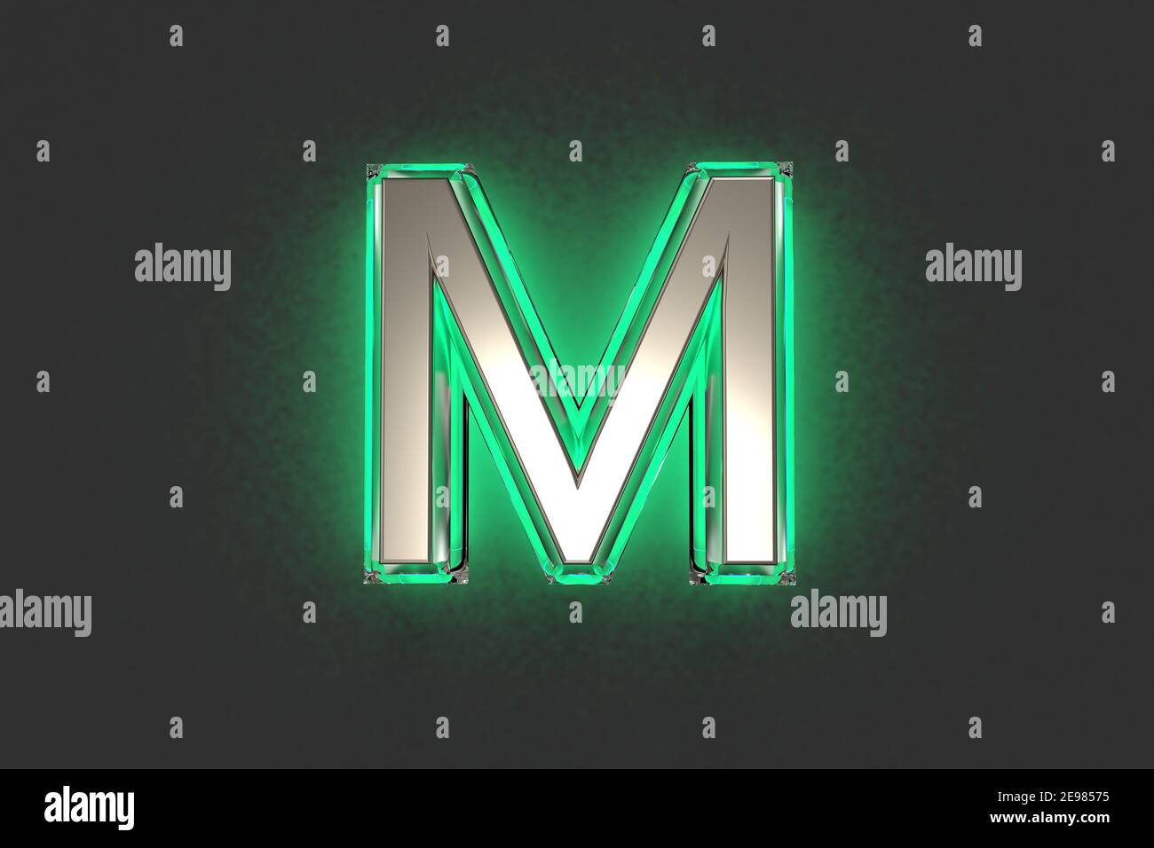 Silver metalline with emerald outline and green noisy backlight ...