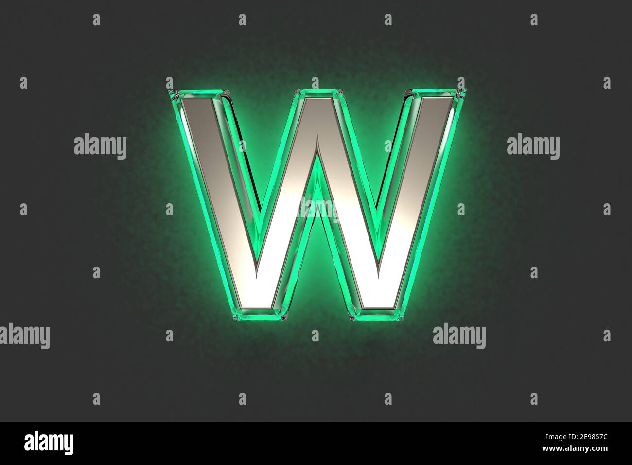 Silver metal with emerald outline and green backlight font - letter W ...
