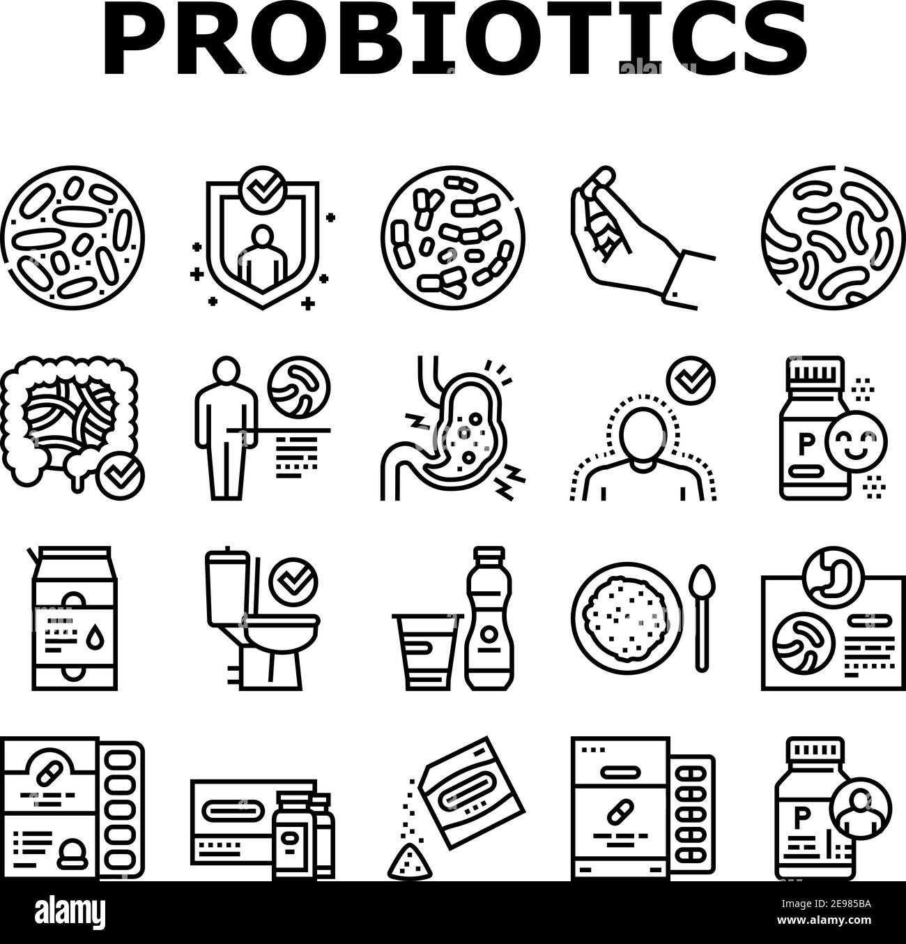 Probiotics Bacterium Collection Icons Set Vector Stock Vector Image ...