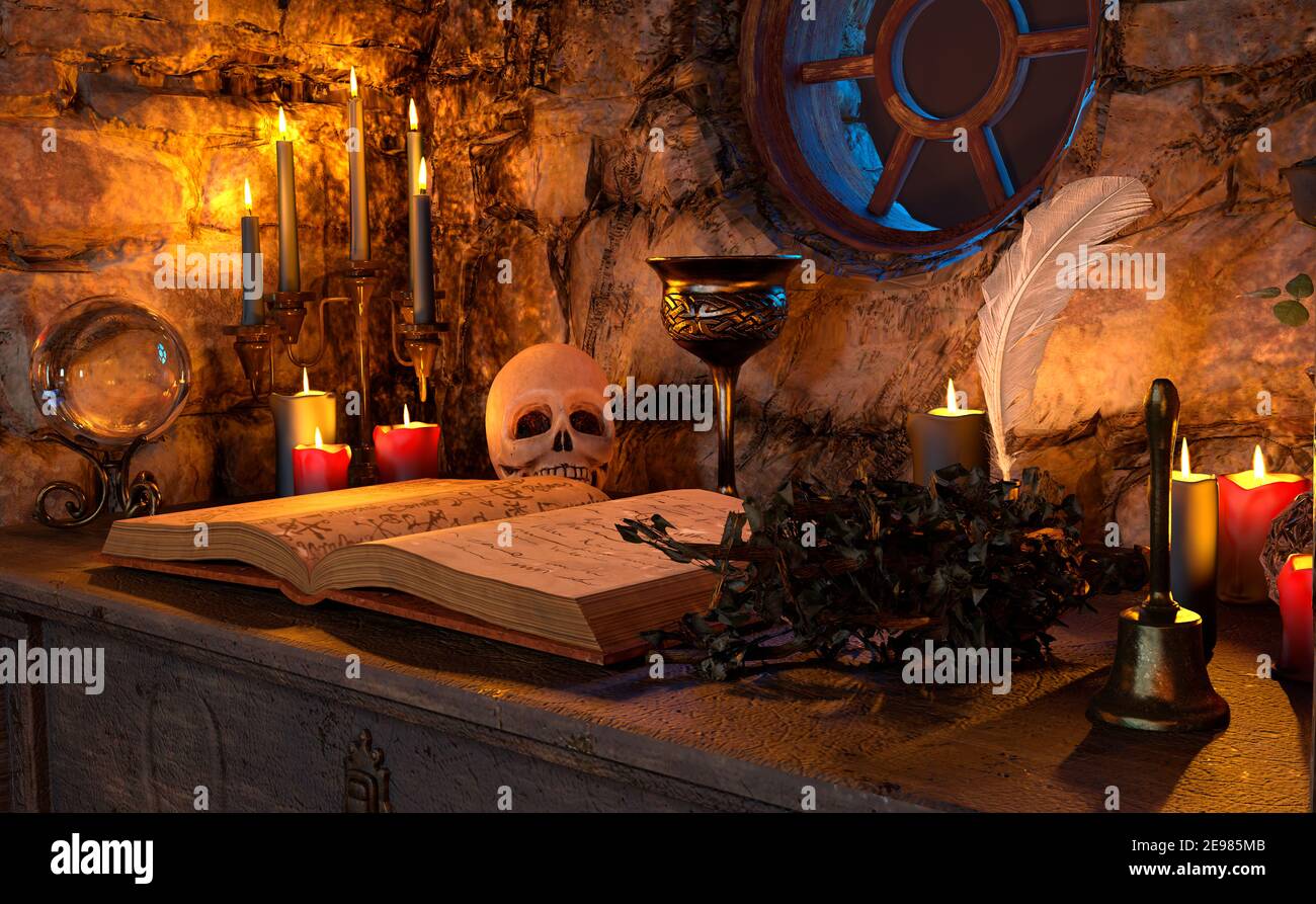 3D rendering of a medieval fairy tale cottage interior Stock Photo - Alamy