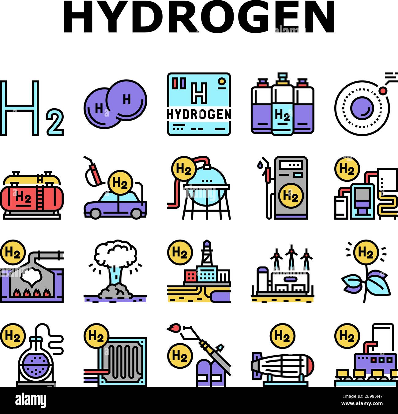 Hydrogen Industry Collection Icons Set Vector Stock Vector Image & Art ...