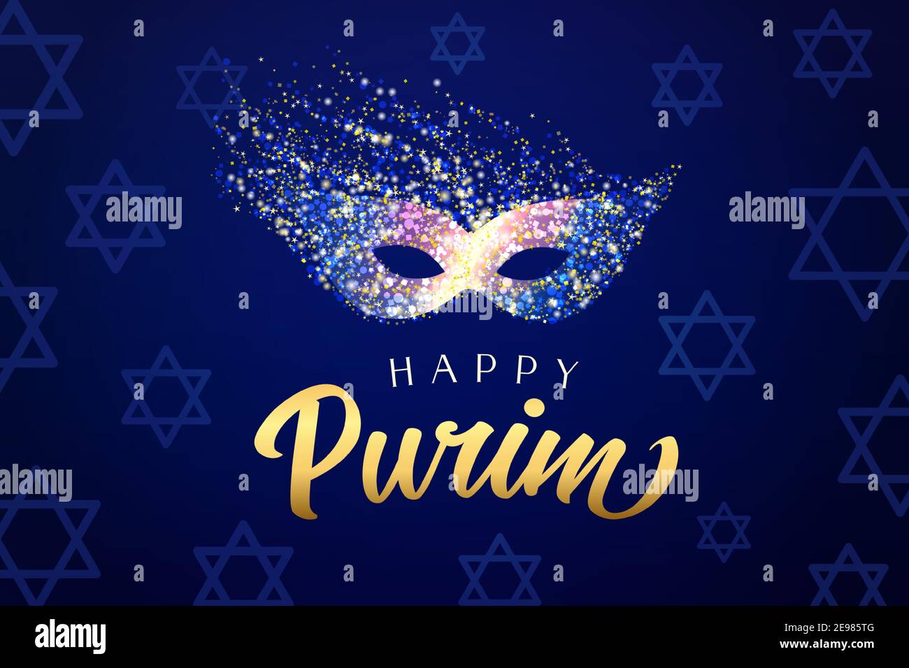 Happy Purim carnival mask with golden dust. Colored bright rainbow ...