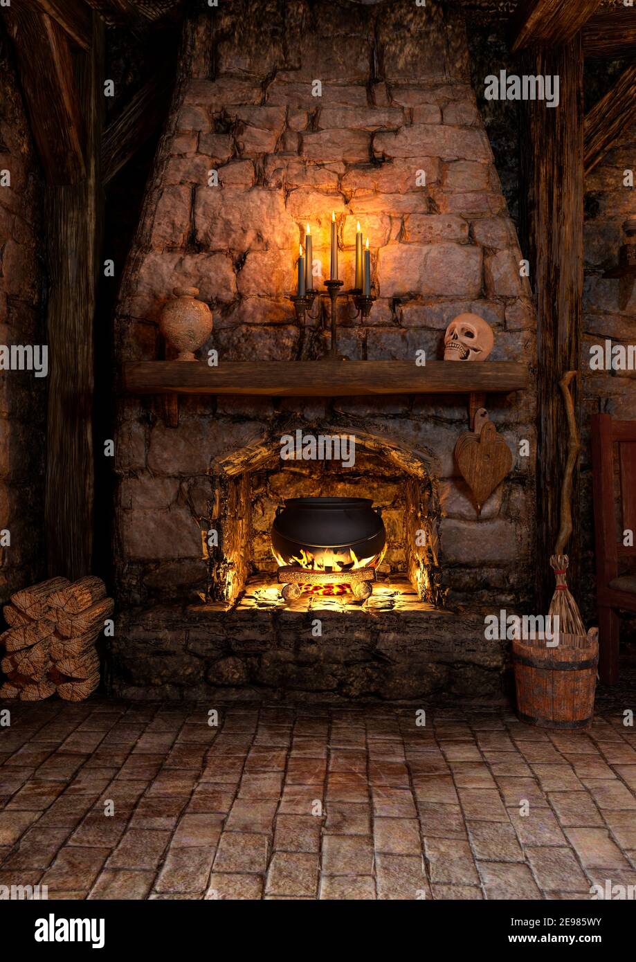 3D rendering of a medieval fairy tale cottage interior Stock Photo - Alamy