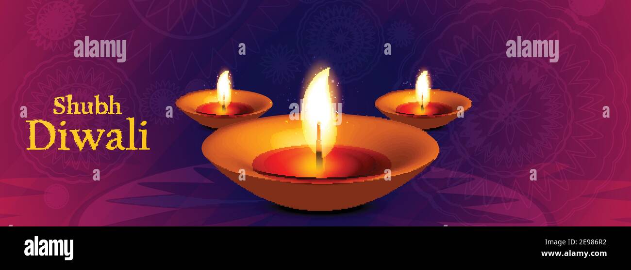 Header or banner with illuminated oil lit lamp for Indian Festival ...