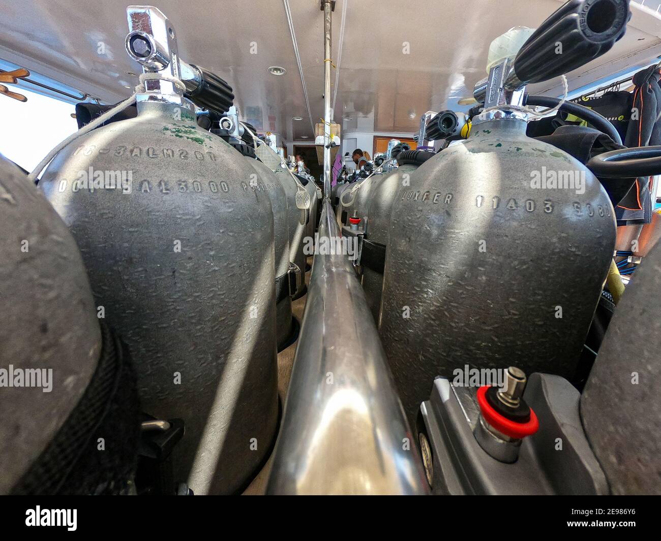 close up of diving cylinders on a boat in hurgada, egypt Stock Photo ...