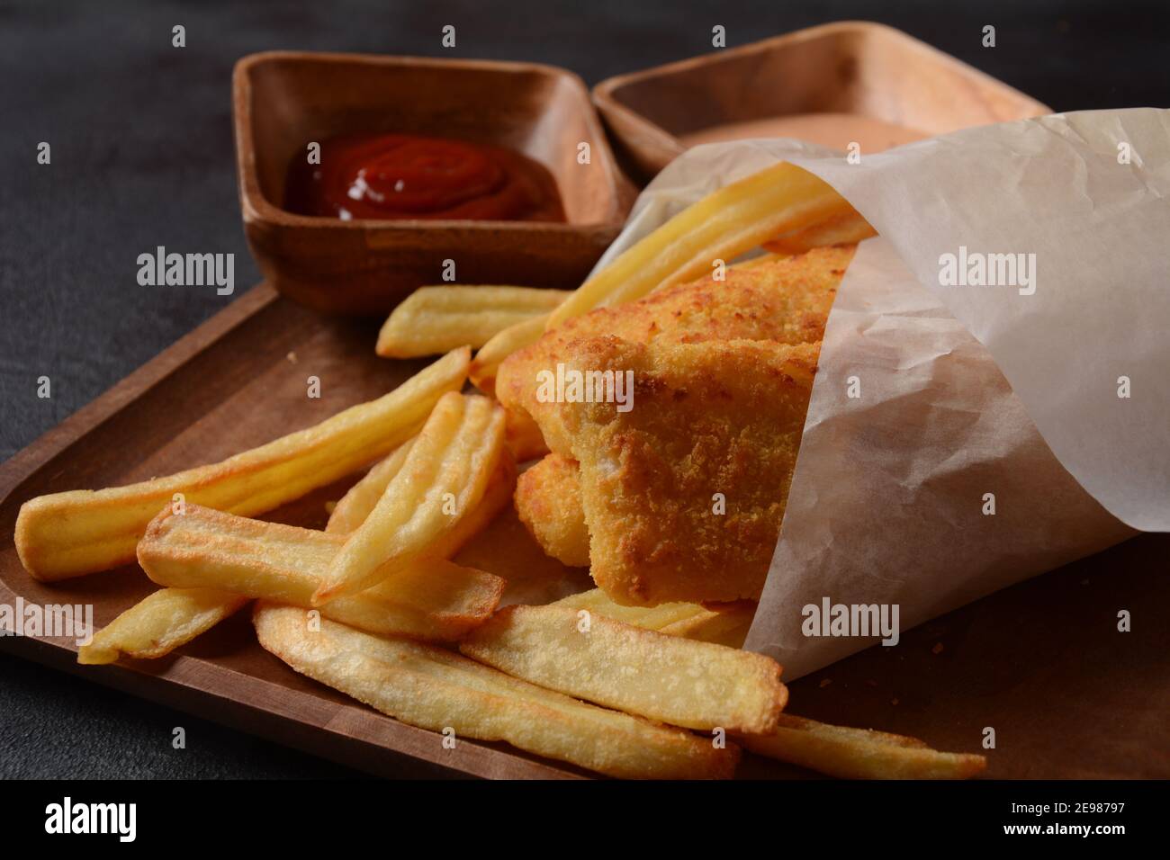 Traditional English Food - Fish and Chips. Fried fish filets and crispy ...