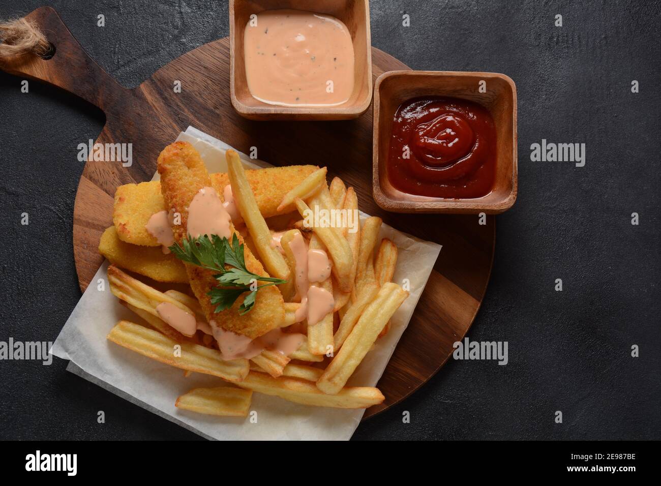 Traditional English Food - Fish and Chips. Fried fish filets and crispy ...