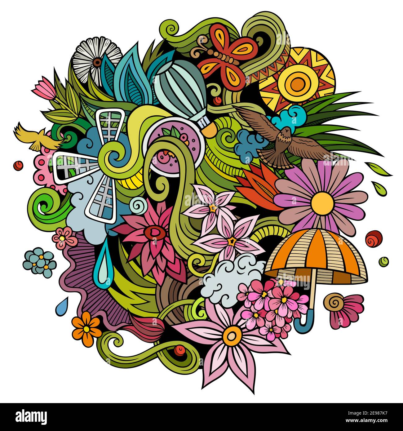 Spring hand drawn cartoon doodle illustration. Funny seasonal design ...