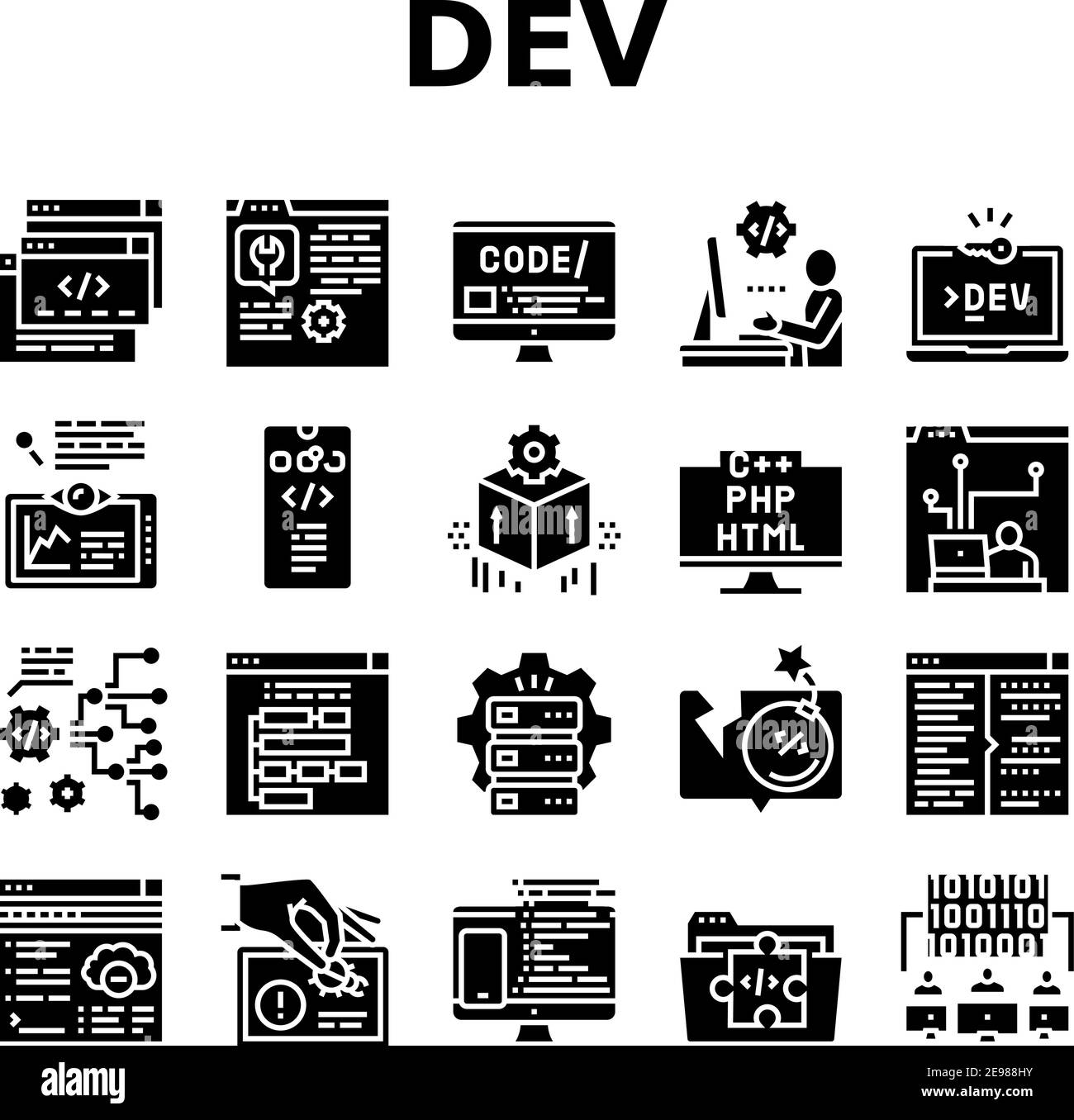 Dev Code Occupation Collection Icons Set Vector Stock Vector Image And Art Alamy
