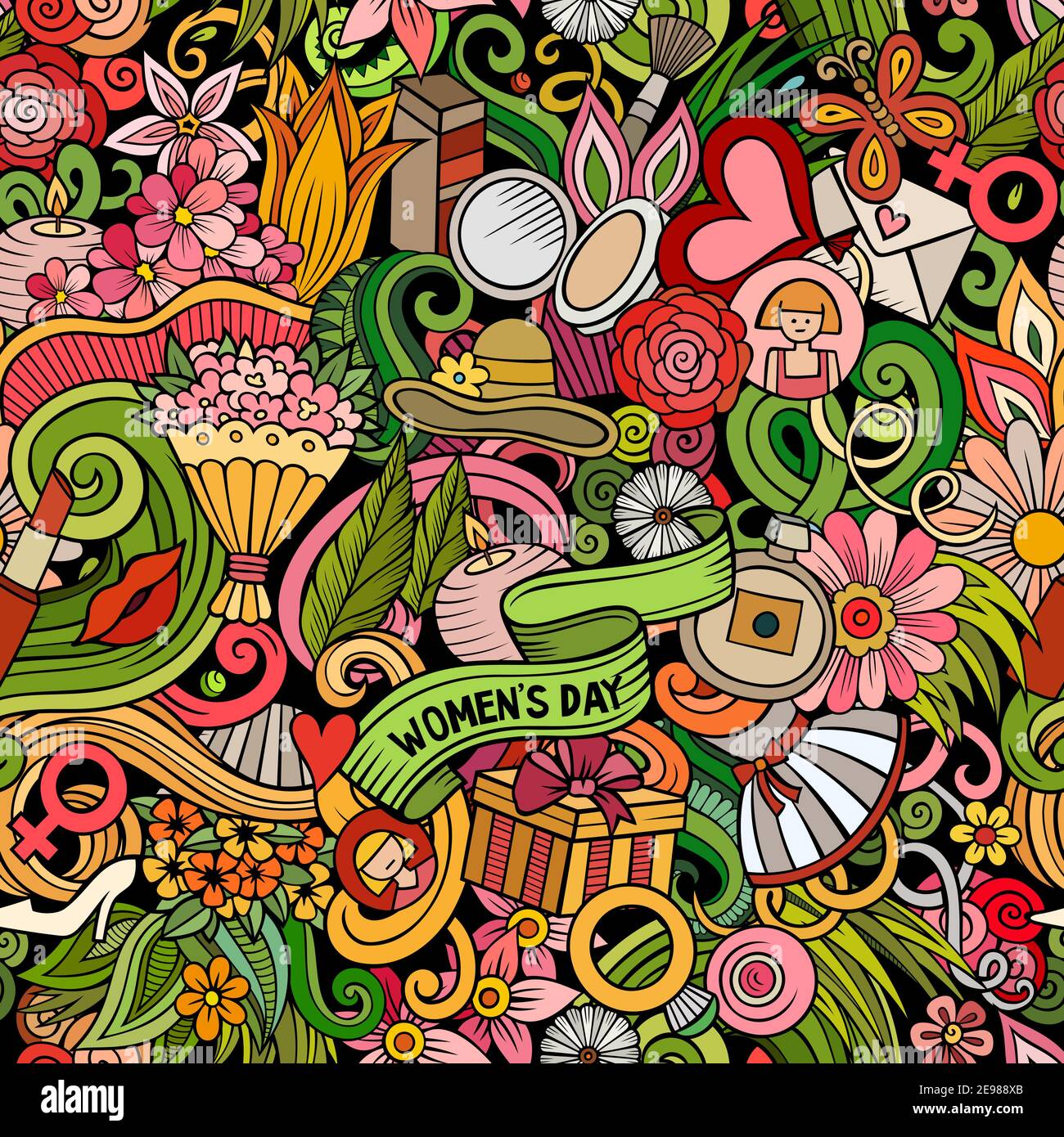 Cartoon doodles 8 March seamless pattern Stock Vector Image & Art - Alamy